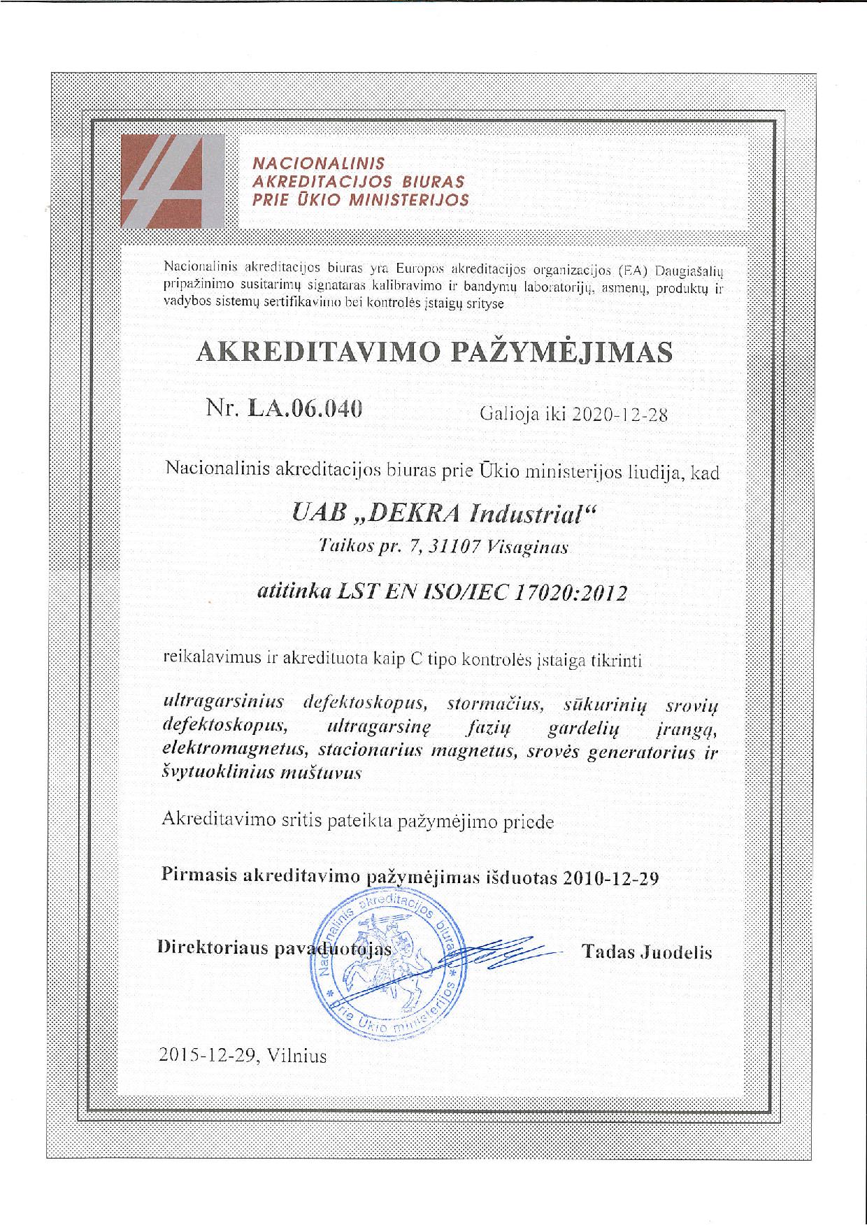 Accreditation – UAB Dekra Industrial